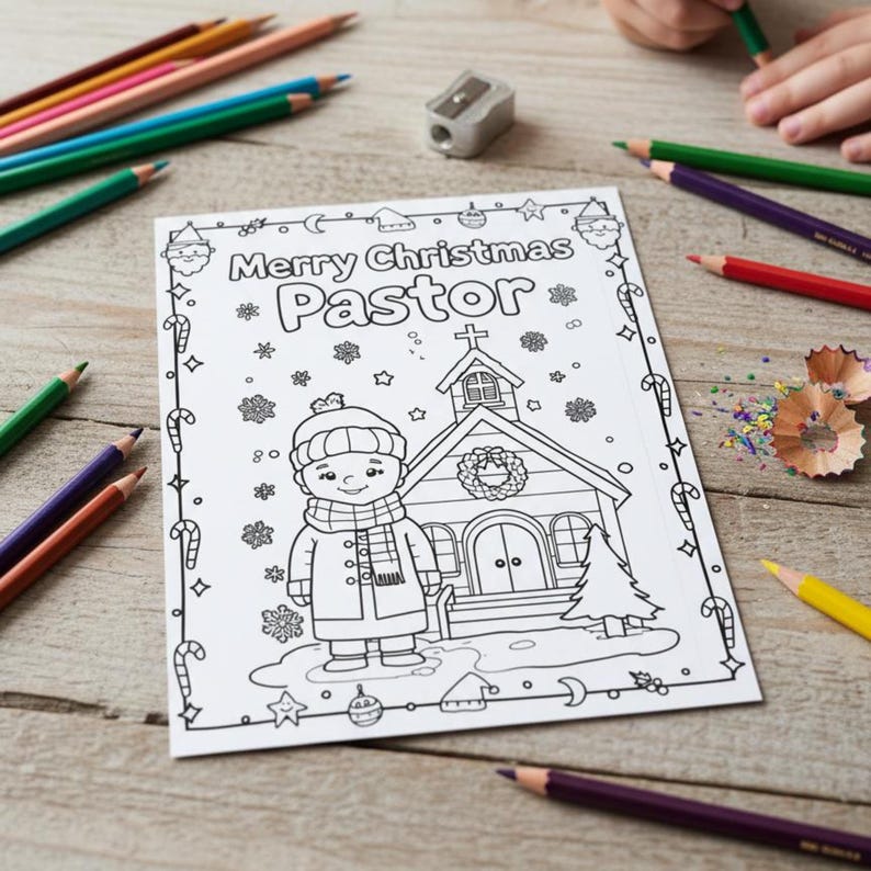 Pastor Christmas Coloring Cards for Kids, Printable Thank You Cards ...