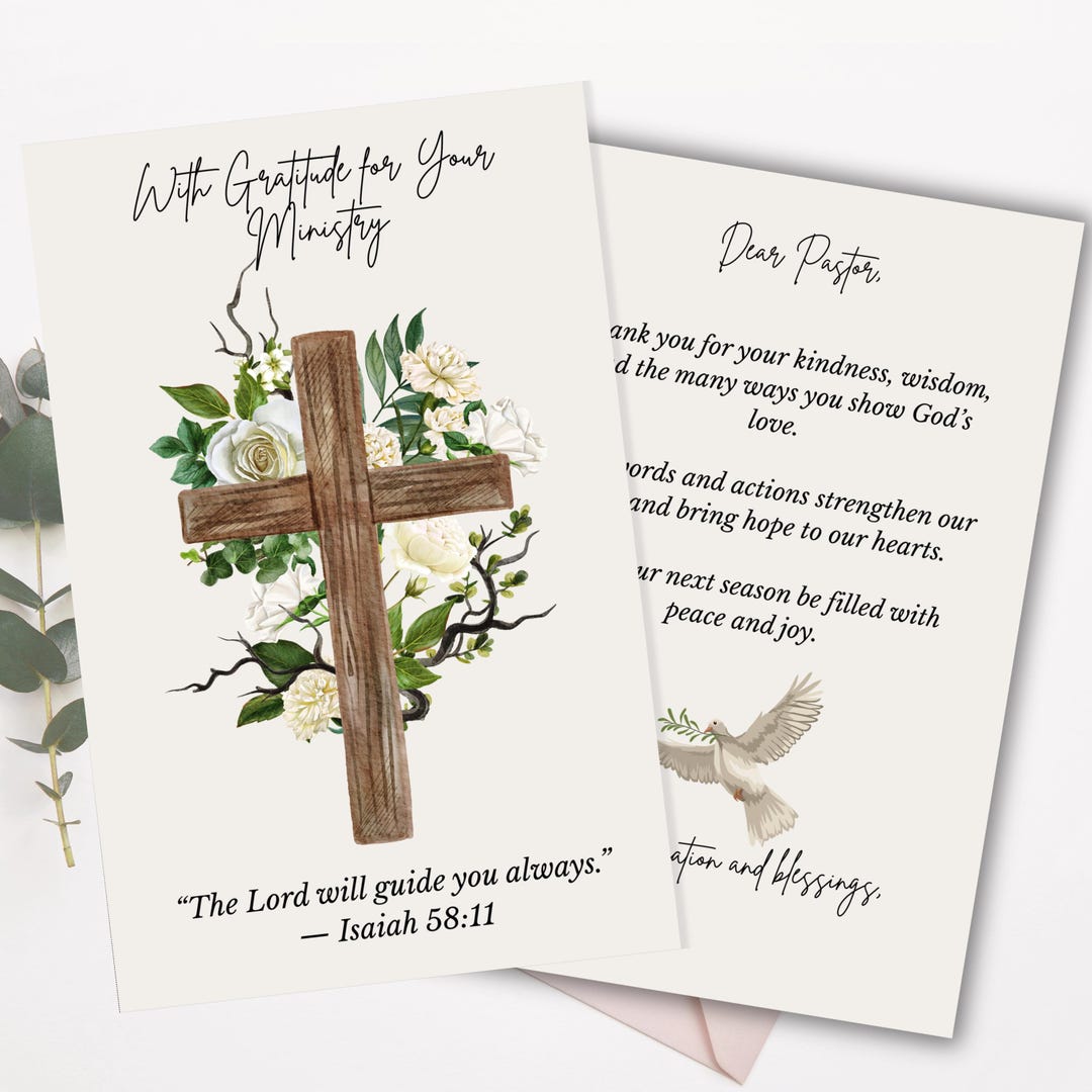 Pastor Appreciation Card, Christian Thank You, Floral Cross Greeting ...