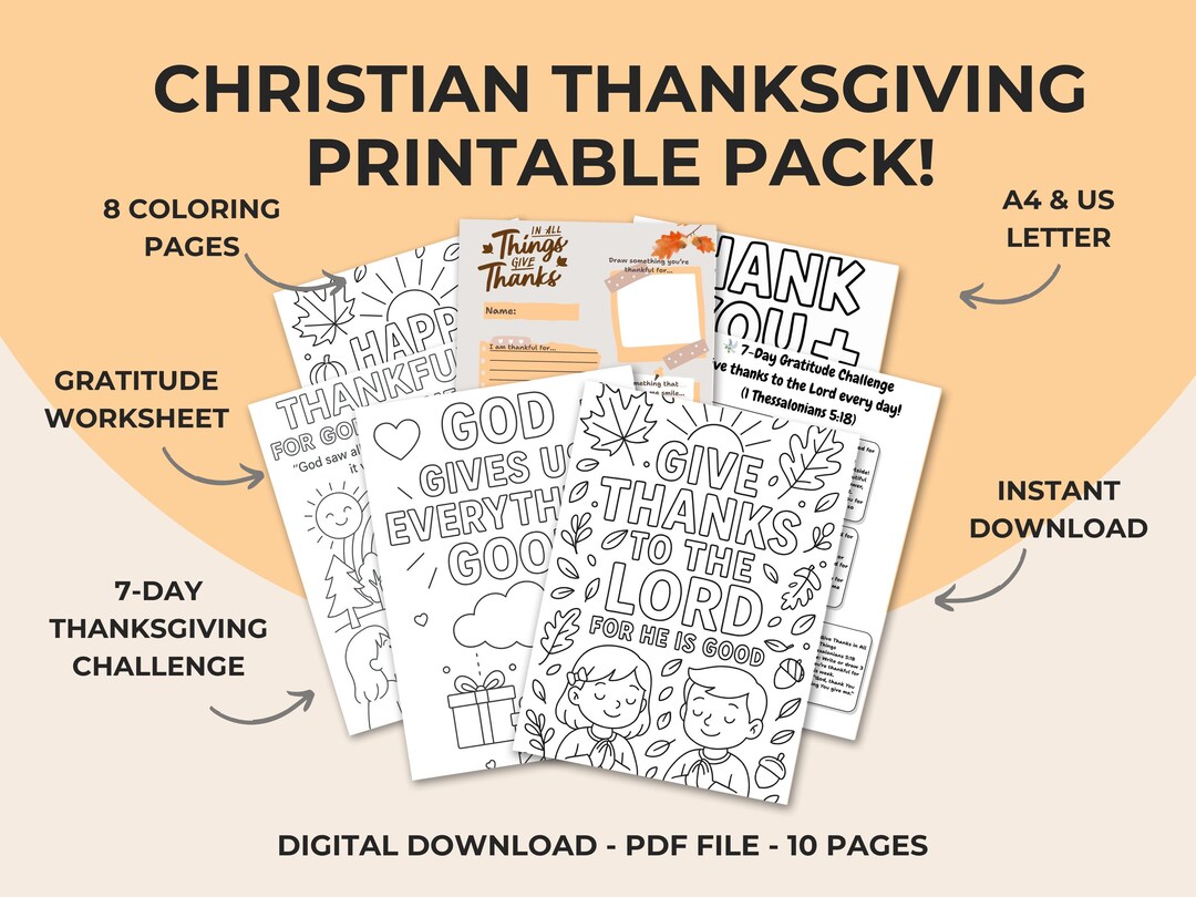 Christian Thanksgiving Coloring Pages, Gratitude Challenge (PDF) - Etsy