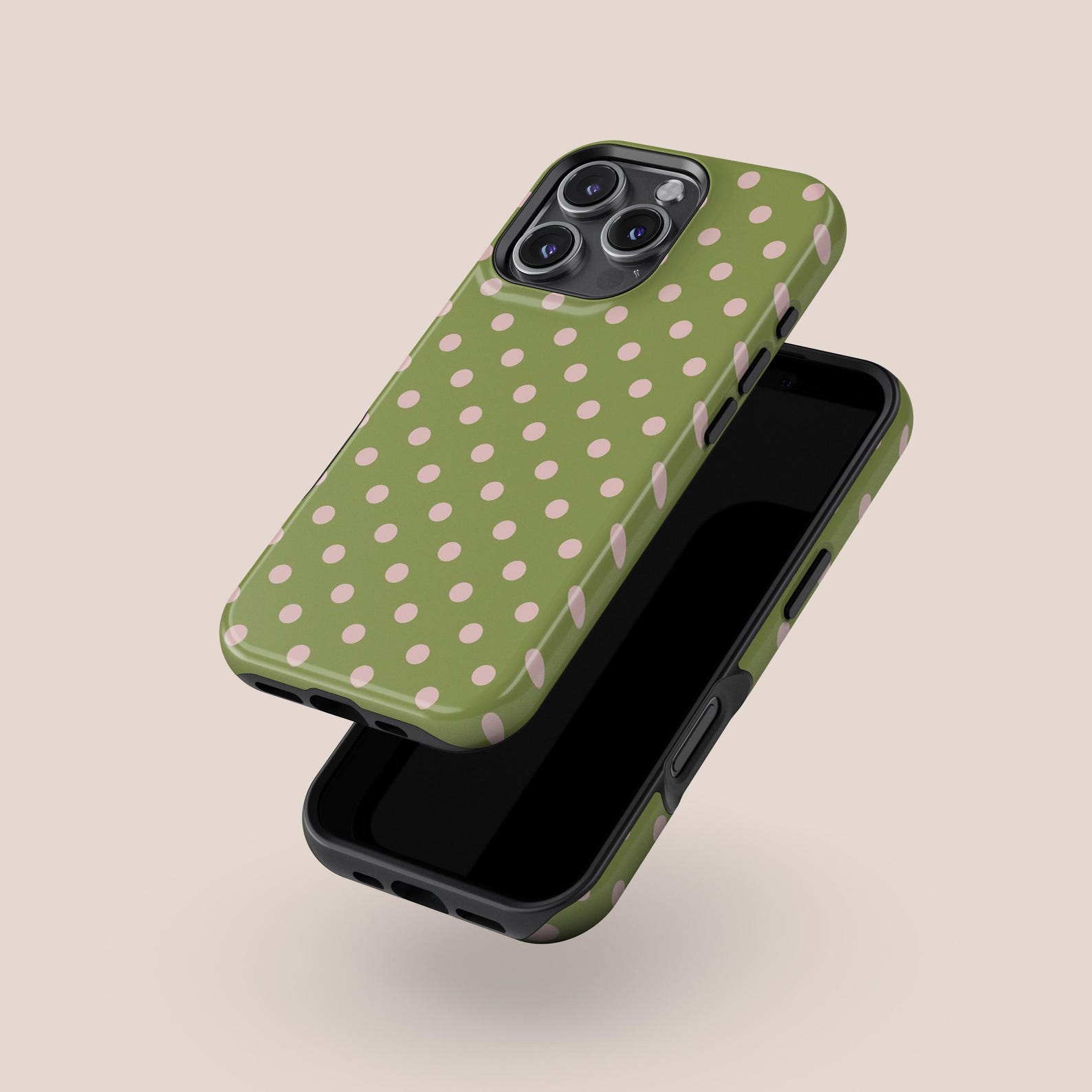 Olive Green With Pink Polka Dots Phone Case,retro Sweet,simple and Cute ...
