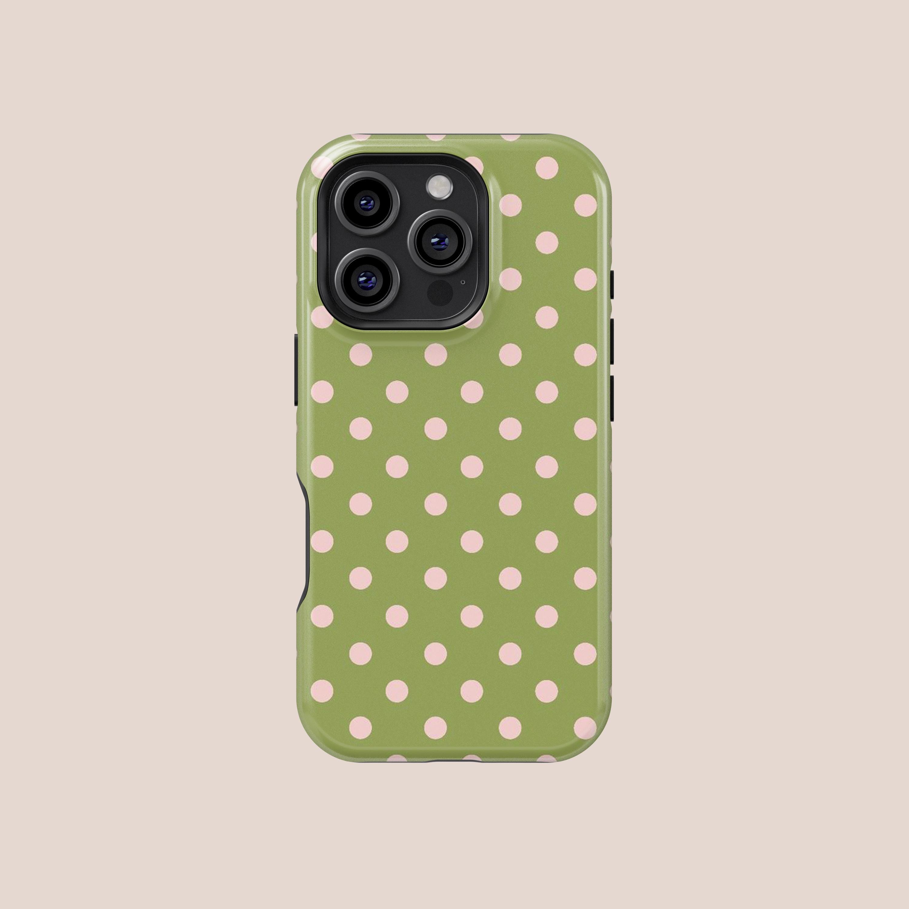 Olive Green With Pink Polka Dots Phone Case,retro Sweet,simple and Cute ...