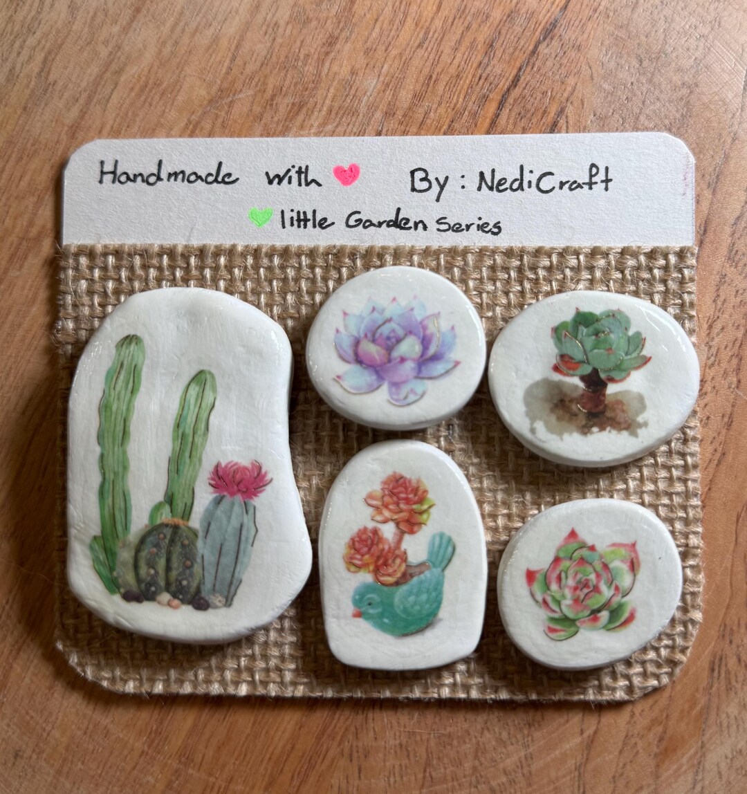 Handmade Decoupage Clay Fridge Magnet Set of 5 – Cute Botanical Kitchen ...