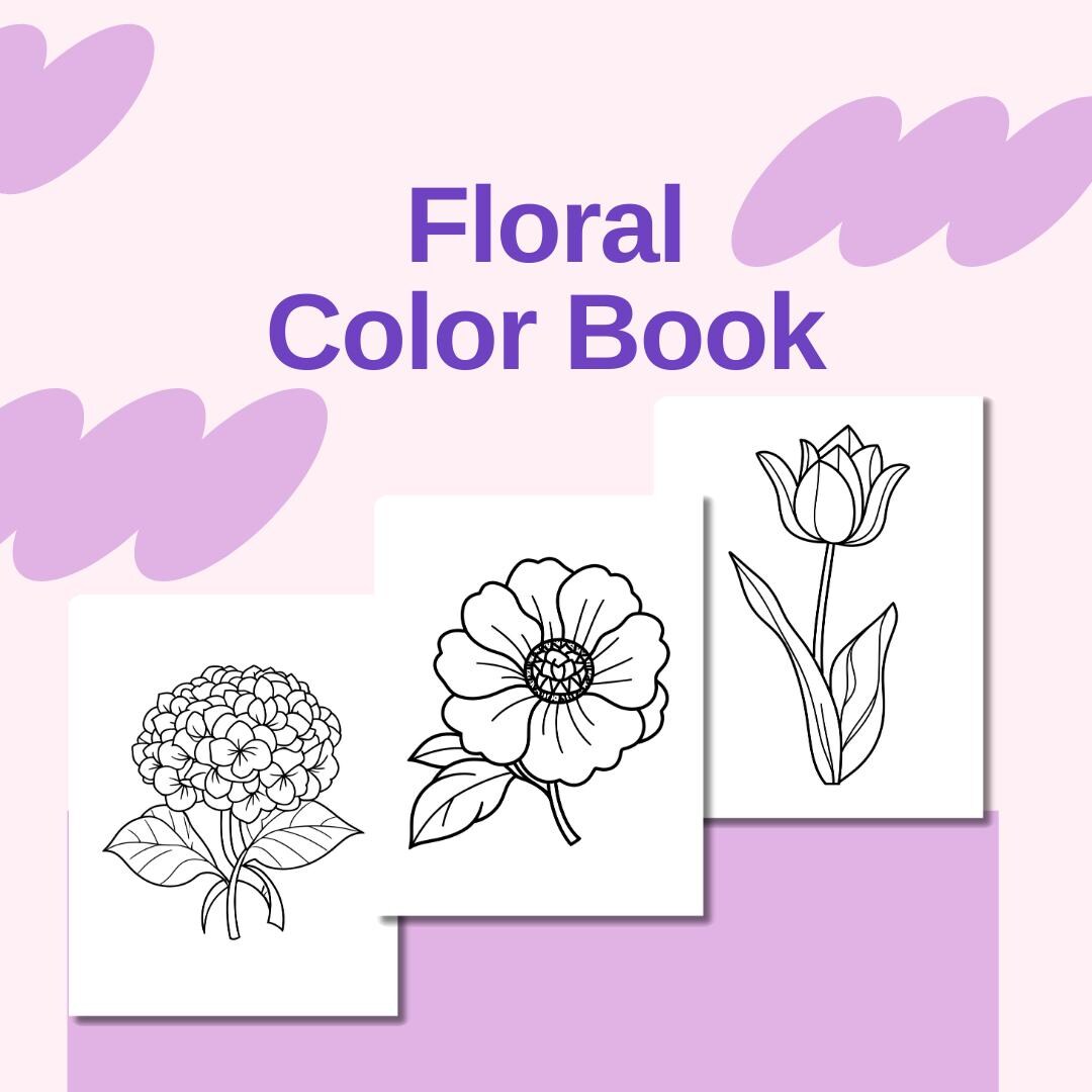 Floral Coloring Pages: Calm & Relax, Adult Kids, PDF Printable, Stress ...