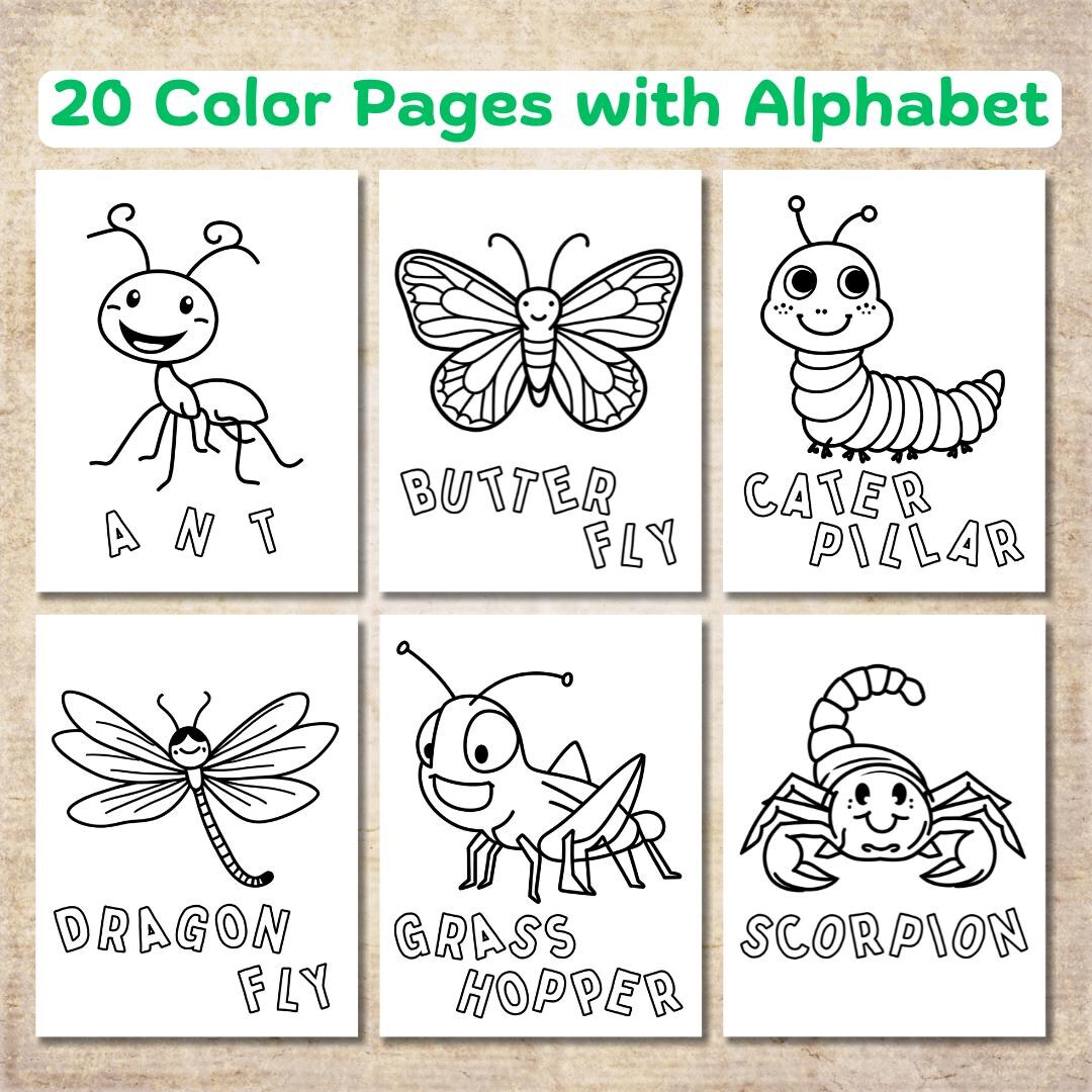 Kids Alphabet Coloring Book Printable | Insects/bugs | Easy Bold ABC ...
