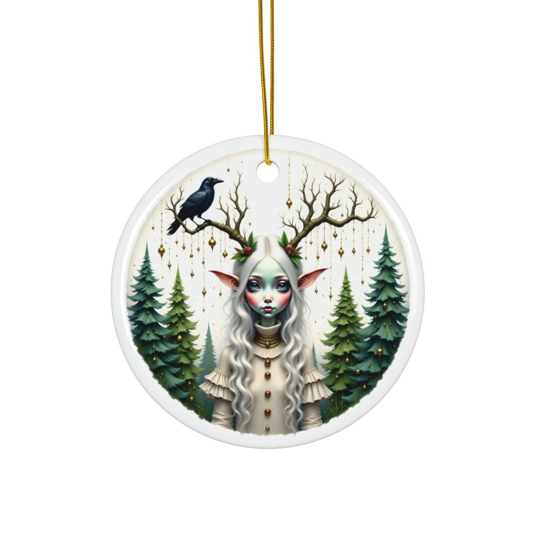 Whimsical Alien Reindeer Elf Ornament | Ceramic Double-sided - Etsy