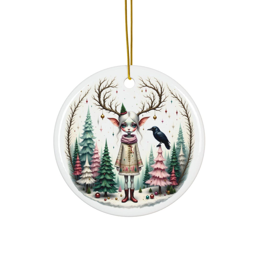 Whimsical Alien Reindeer Elf Ornament | Ceramic Double-sided - Etsy