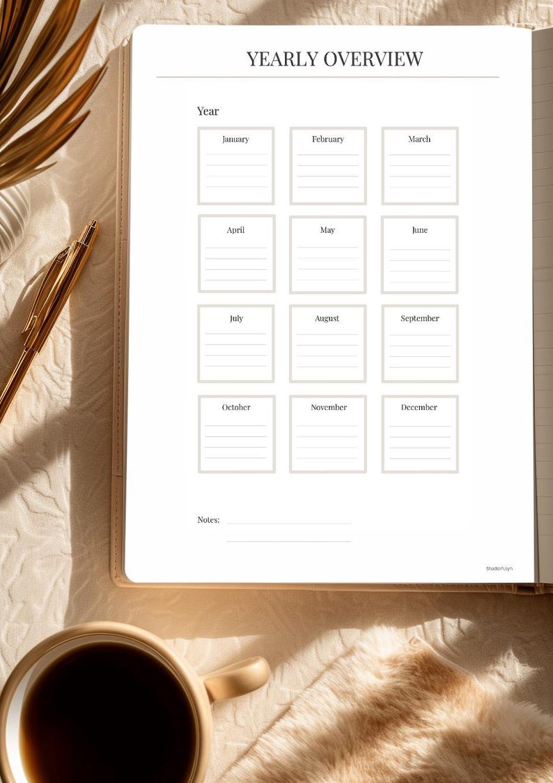 Minimalist Yearly Overview Printable | Annual Planner (PDF) - Etsy