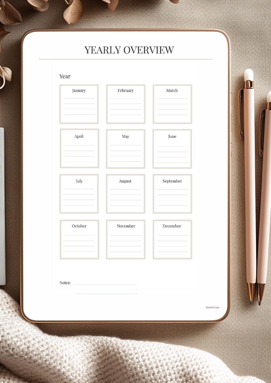 Minimalist Yearly Overview Printable | Annual Planner (PDF) - Etsy