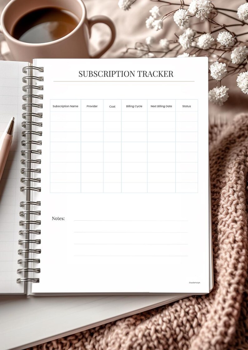 Subscription Tracker Printable | Monthly Subscription Log PDF | Minimal ...