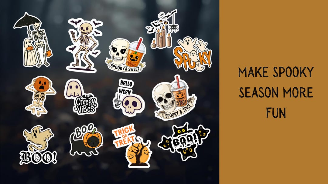 Halloween Digital Sticker Pack: PNG Stickers + Printable Sheets (PDF ...