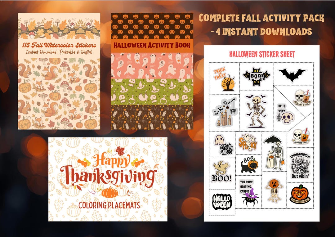 Fall Holiday Activity Bundle: Thanksgiving Placemats, Halloween ...