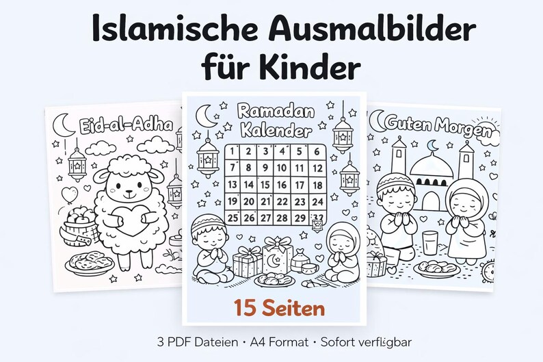 Islamic Ramadan Coloring Pages for Kids | 15 Pages | 3 PDF Files | Eid ...