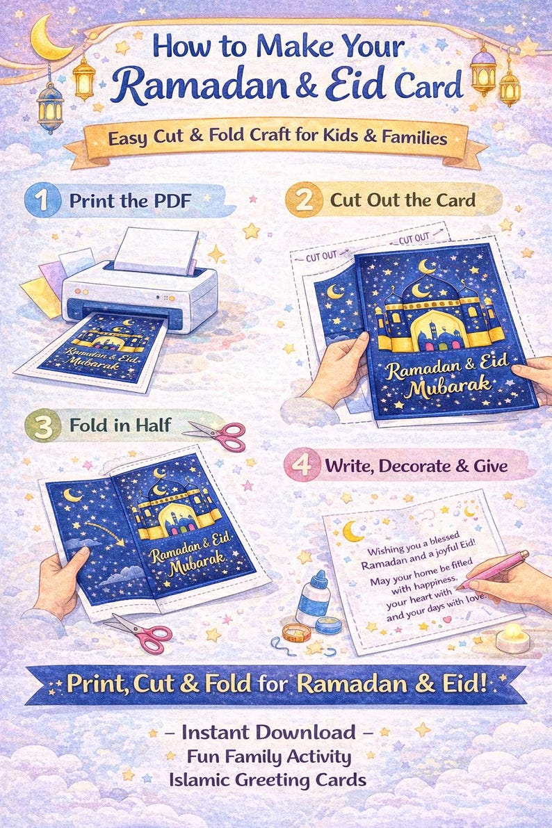 Ramadan & Eid Cards Printable – Islamic Greeting Cards – Pink A. Blue ...
