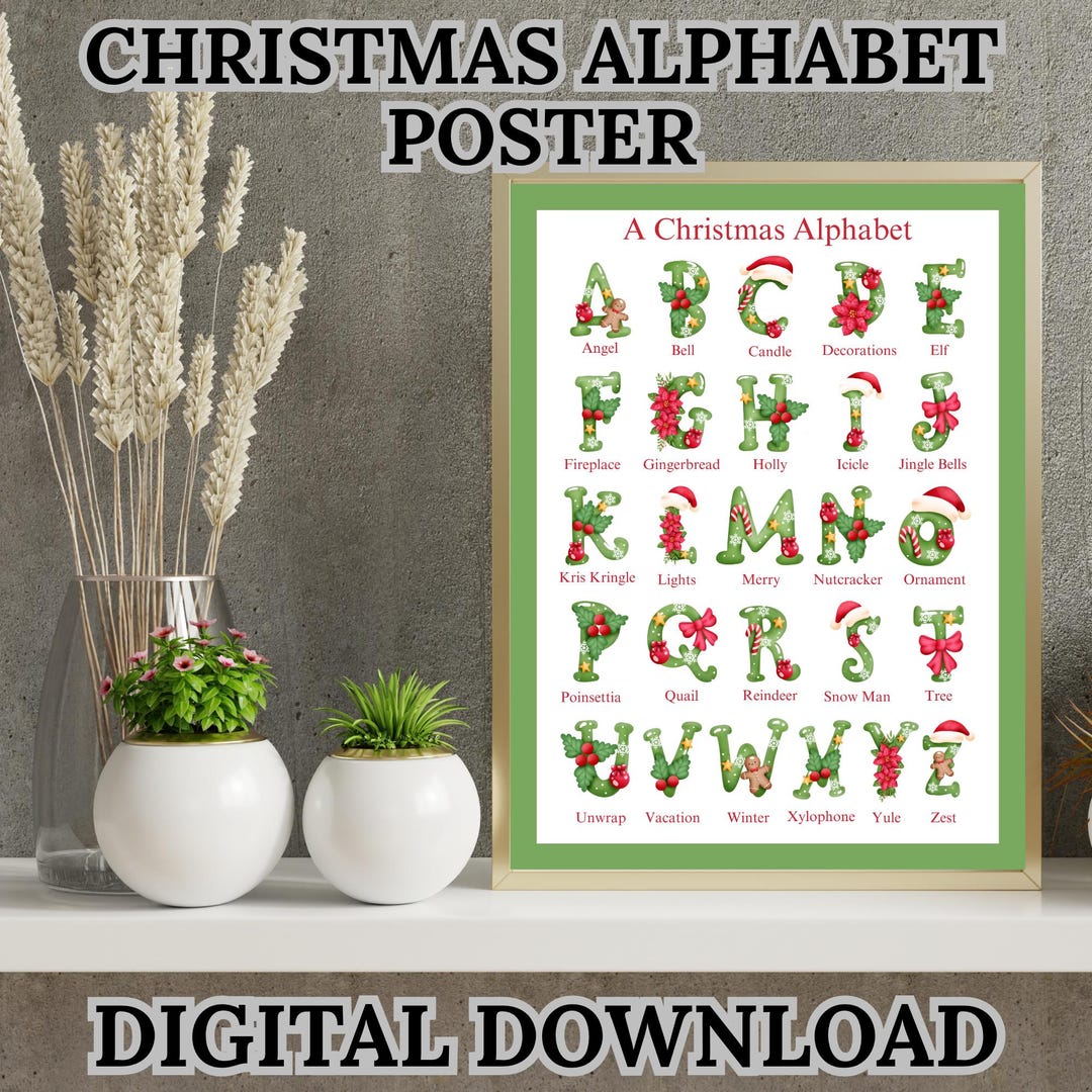 Christmas Alphabet Poster – Festive Kids A–Z Wall Art Printable for ...