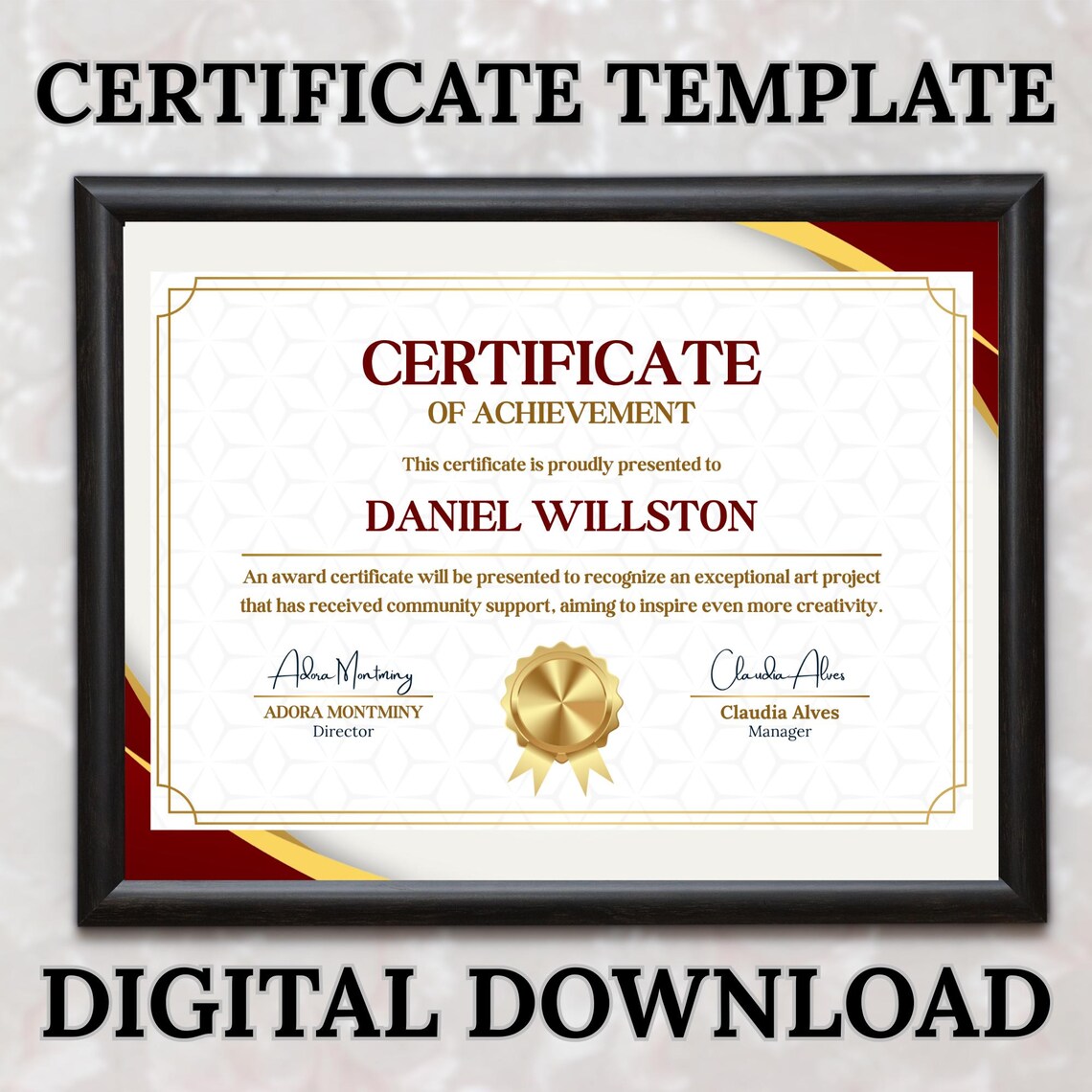 Wine and Gold Achievement Certificate Template, Modern Award (canva ...