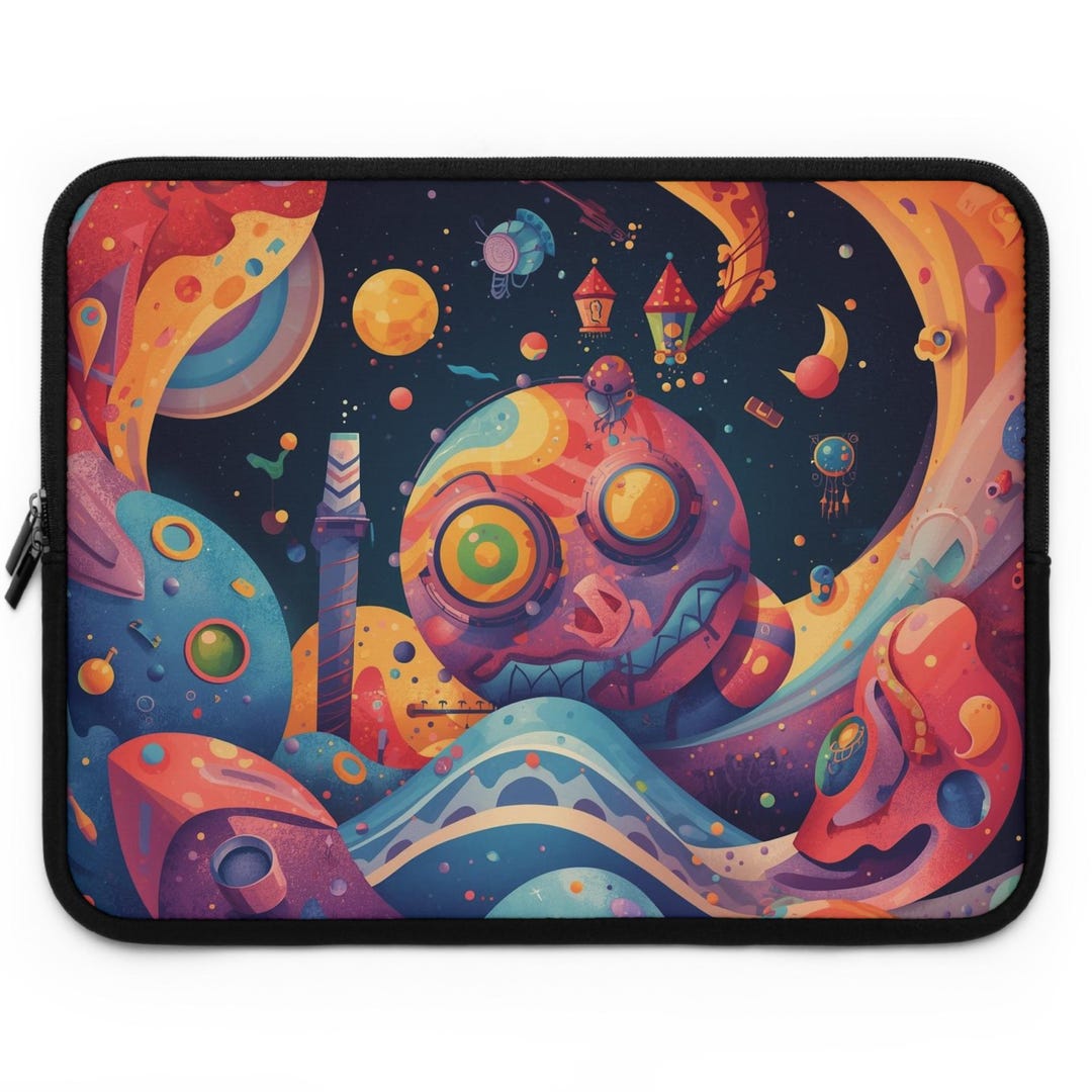 Colorful Cosmic Skull Laptop Sleeve | Space Adventure, Neon Planets - Etsy