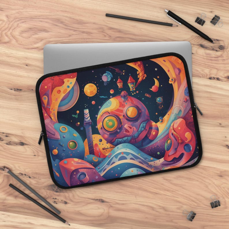 Colorful Cosmic Skull Laptop Sleeve | Space Adventure, Neon Planets - Etsy