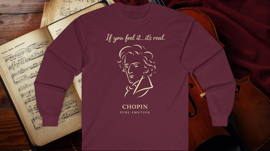 Chopin Classical Music Long Sleeve Shirt, Composer Art Top, Minimal ...