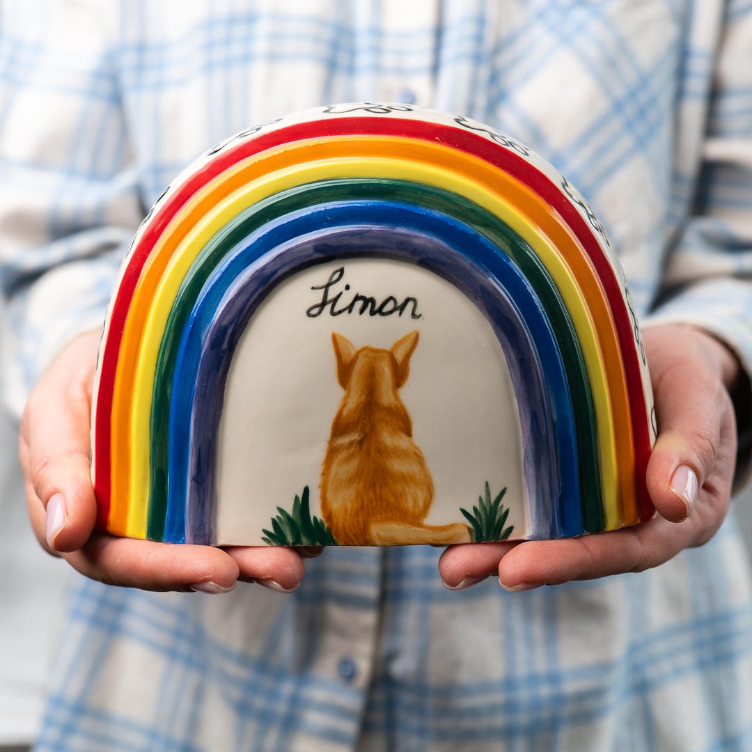Rainbow Bridge Ceramic Pet Urn: Personalized Dog Cat Memorial Keepsake ...