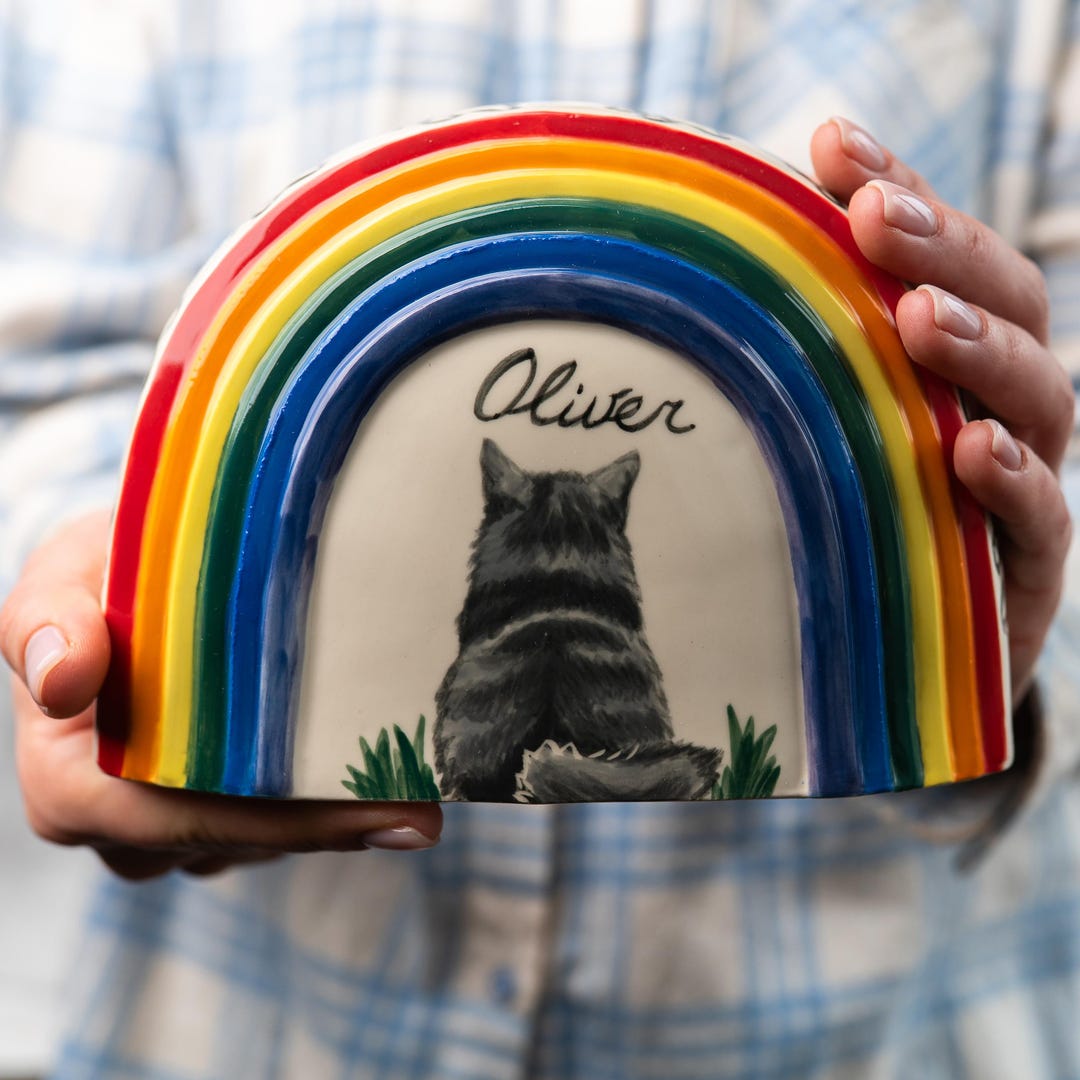 Rainbow Bridge Ceramic Pet Urn: Personalized Dog Cat Memorial Keepsake ...