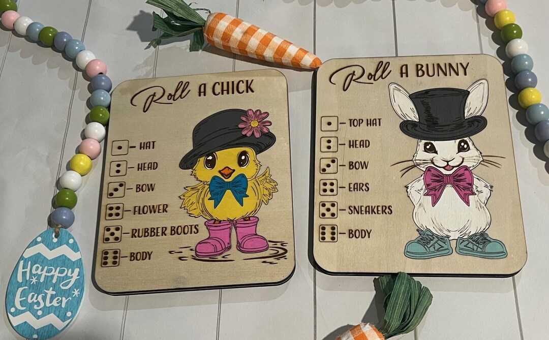 Easter Bunny Chick Wooden Dice Game | Roll Build Puzzle Activity (kids ...