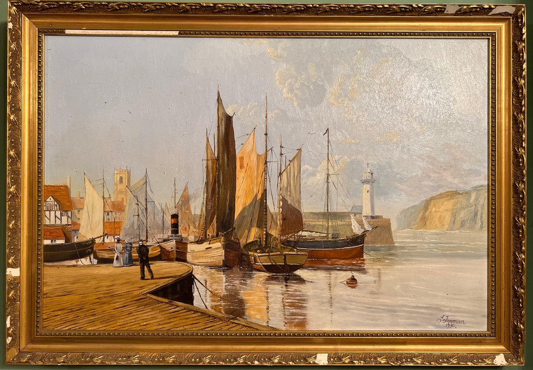 Original Vintage Harbour Scene Oil Painting on Canvas - Etsy