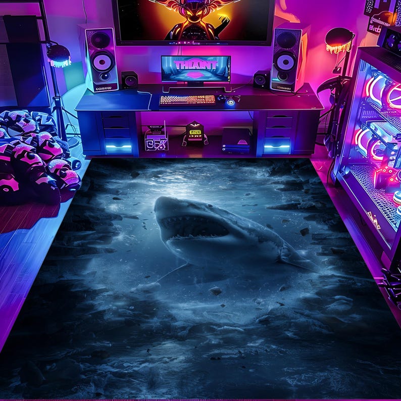 3D Great White Shark Rug: Ocean Depth Illusion, Marine Decor - Etsy