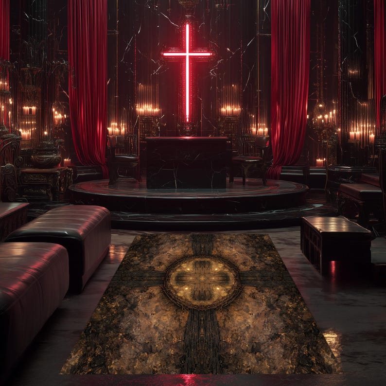 Cross Rug Gothic Baroque Christian Area Rug Black Ornate Carpet Decor ...