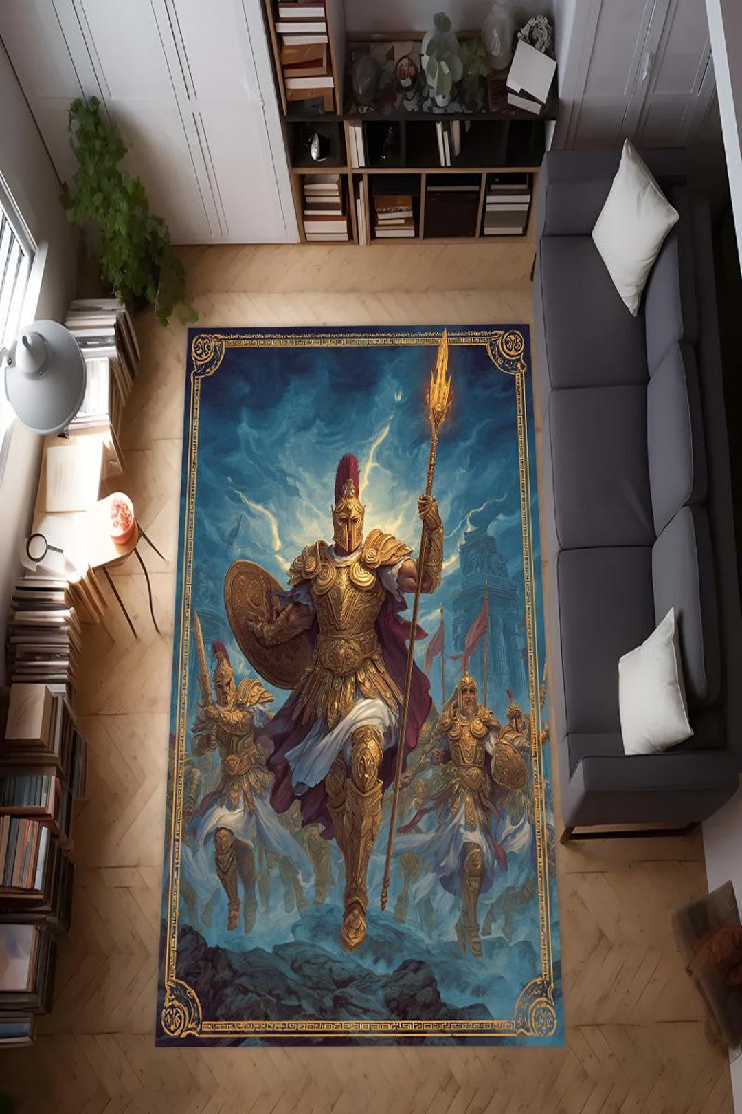 Greek Warrior Rug, Ancient Spartan Soldier Carpet, Epic Fantasy Living ...