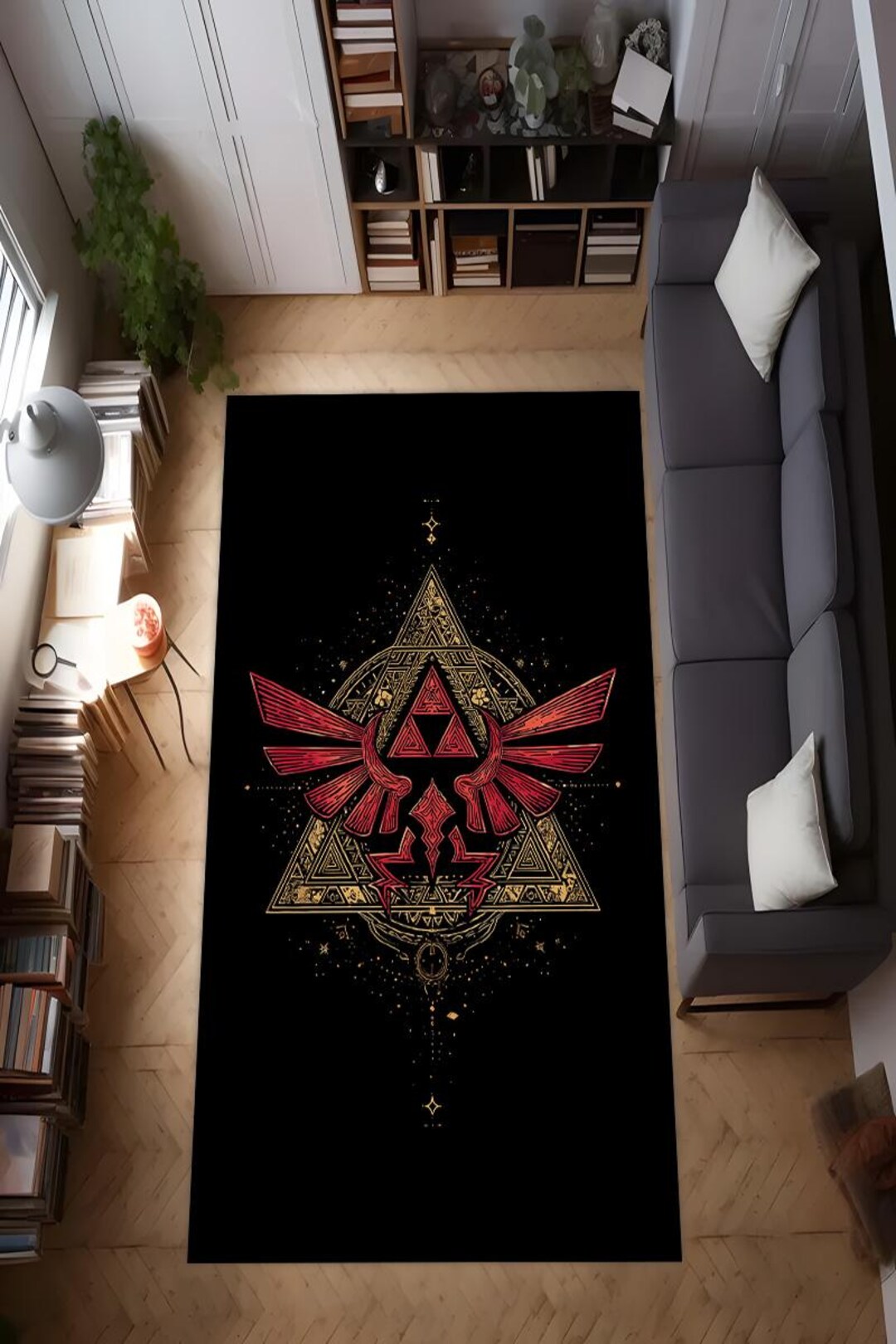 Zelda Triforce Rug: Red & Gold Gamer Room Carpet - Etsy