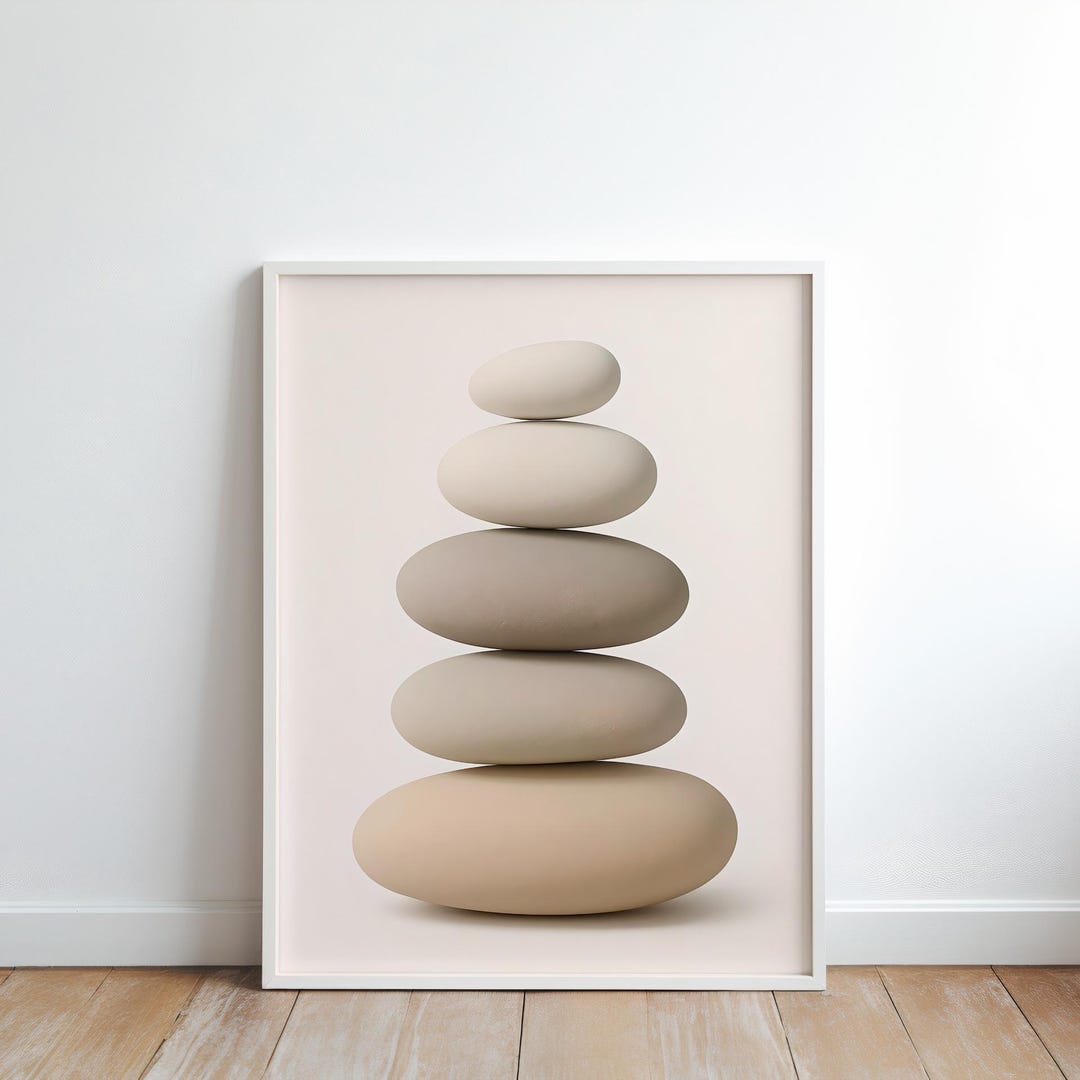 Minimalist Abstract Pebble Stack Poster, Modern Neutral Zen Stones Wall ...