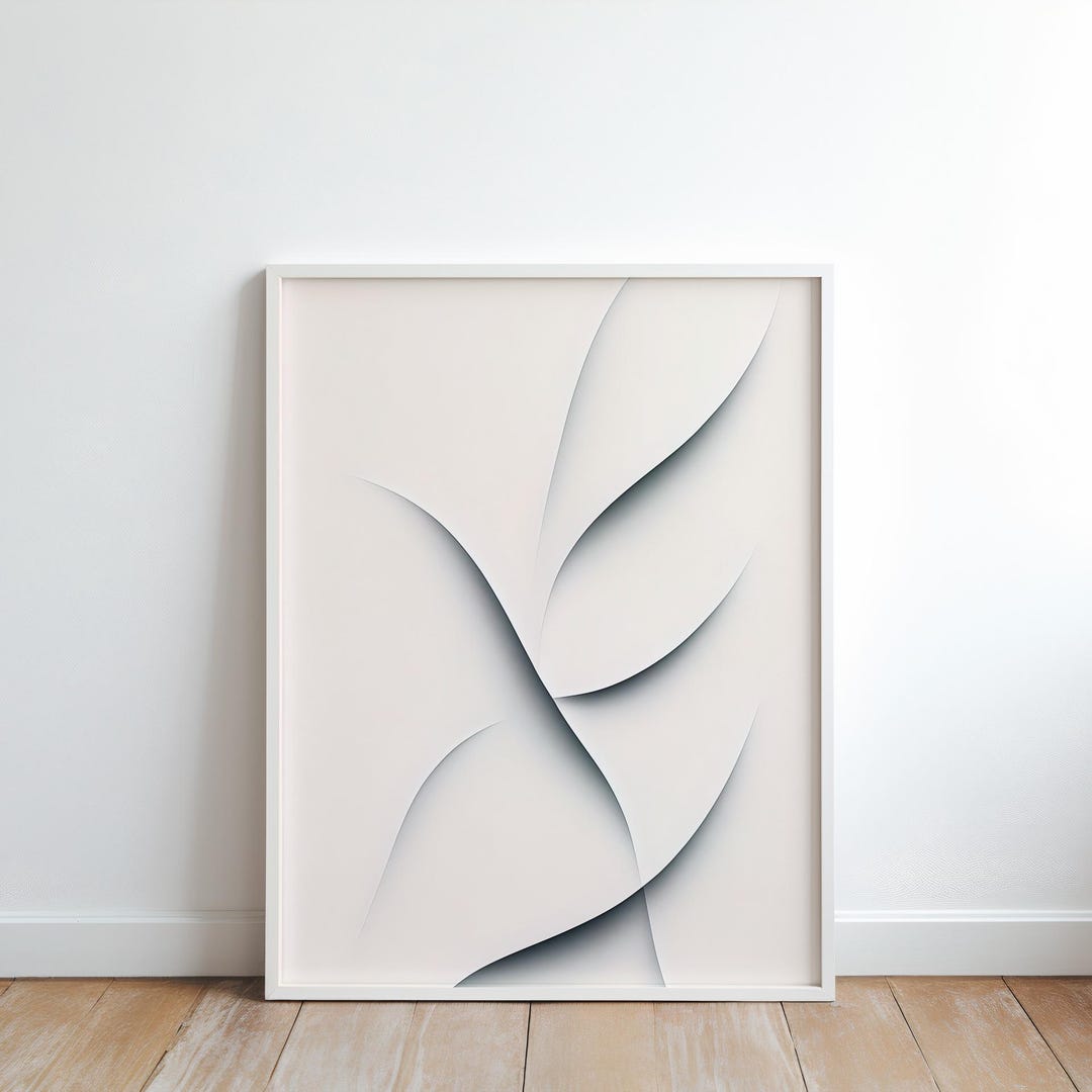 Abstract Leaf Curve Art Print, Modern Navy Shadow, Minimalist Home ...