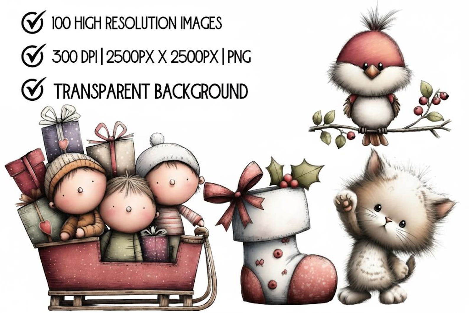 Whimsical Christmas Clipart Bundle 2 | 100 PNG (digital Download) - Etsy