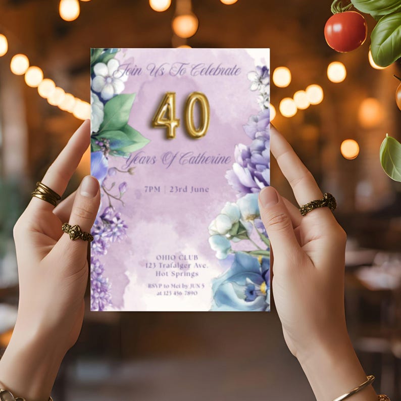 Editable 40th Birthday Invitation, Dreamy Template, Modern Floral ...