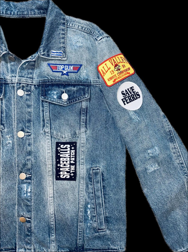 80s Movie Patches Denim Jacket: Handmade Comic Back Art Streetwear - Etsy