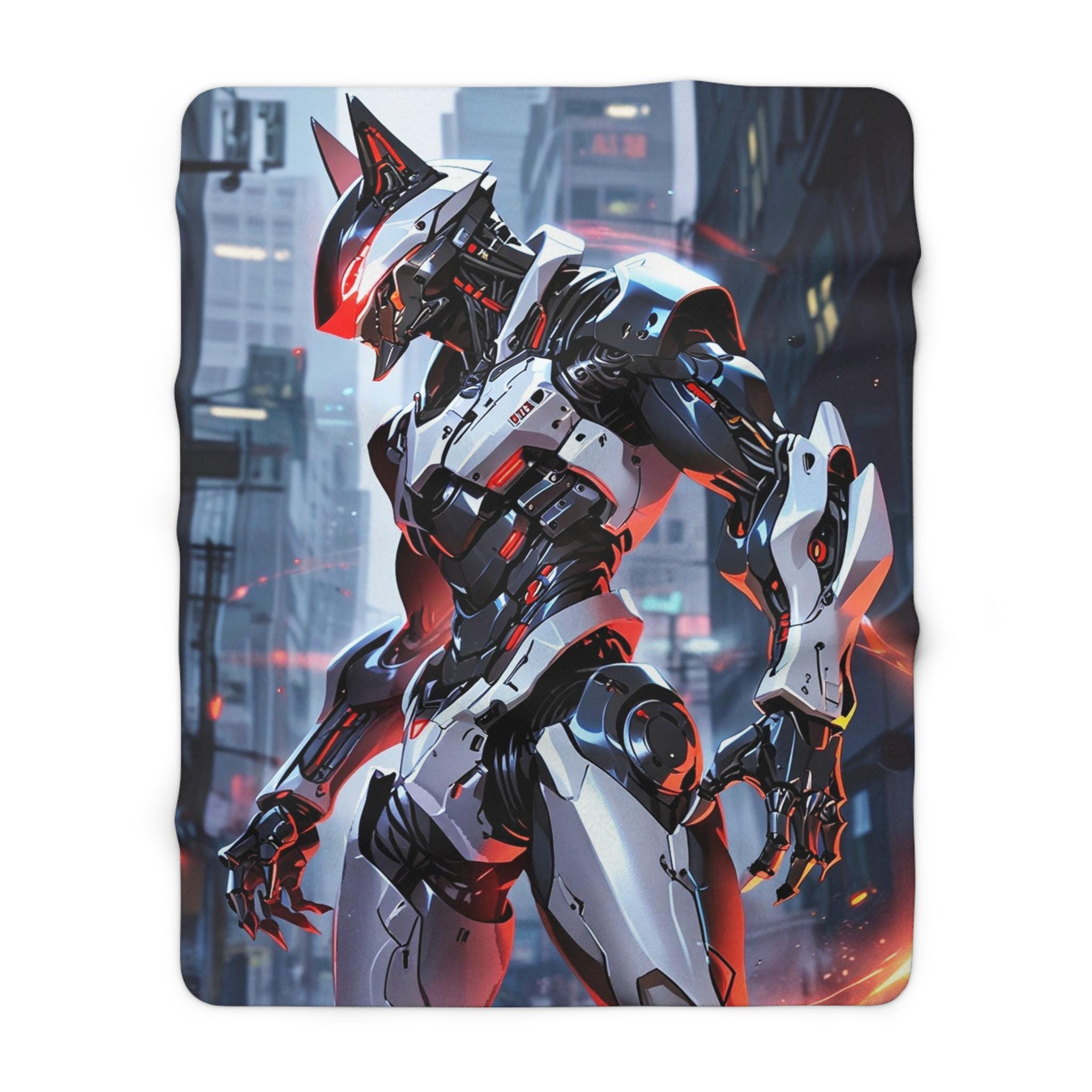 Cyber Wolf Mecha Sherpa Blanket | Futuristic Anime Armor With Wolf Head ...