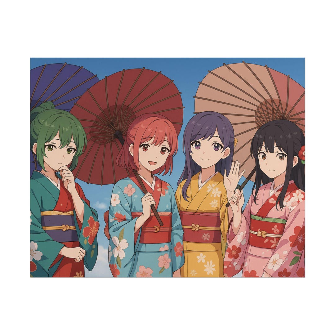 Vibrant Anime Girls Posters | Japanese Kimono Art, Wall Decor, Gift for ...