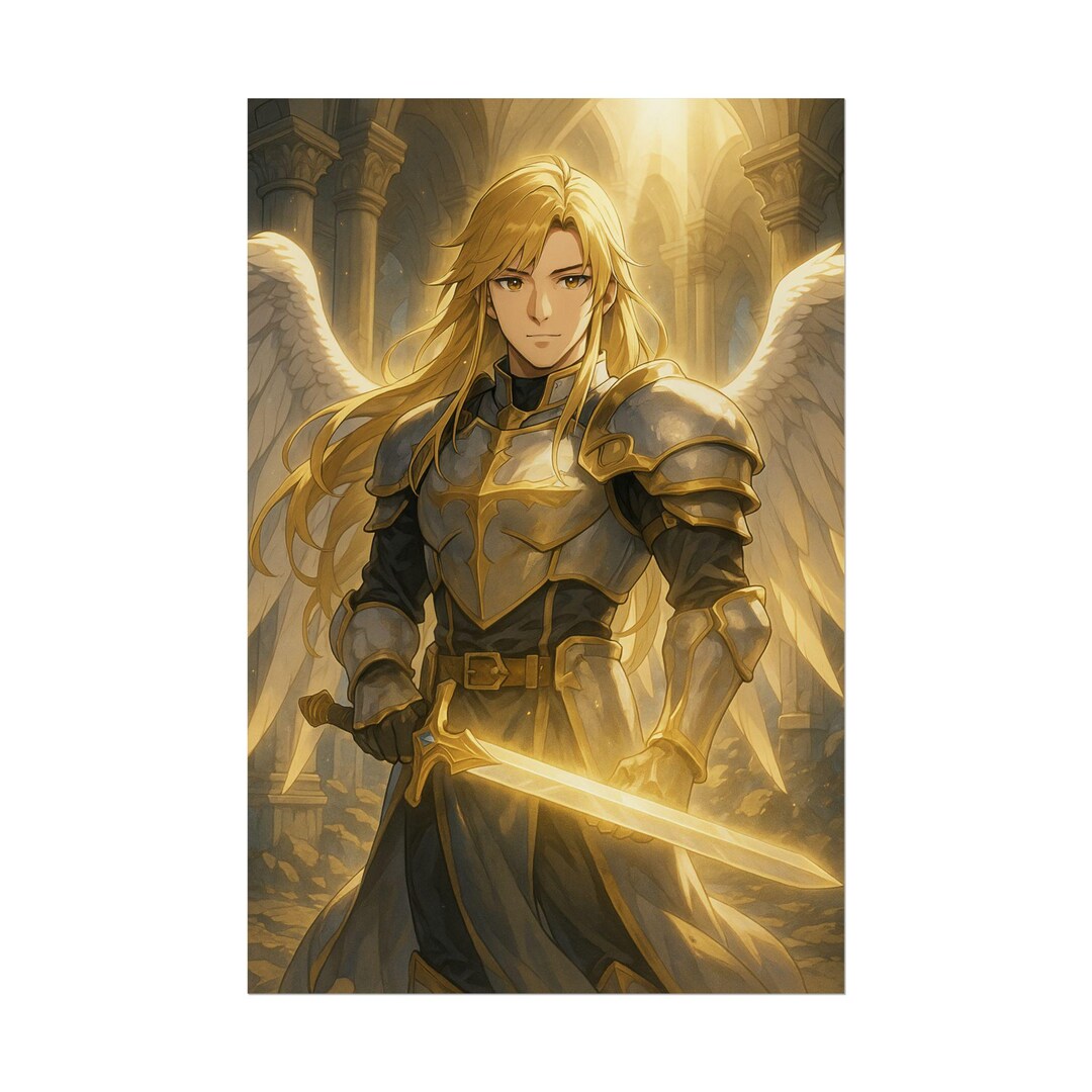 Anime Paladin Poster, Angel Warrior Wall Art Print, Fantasy Anime Decor ...