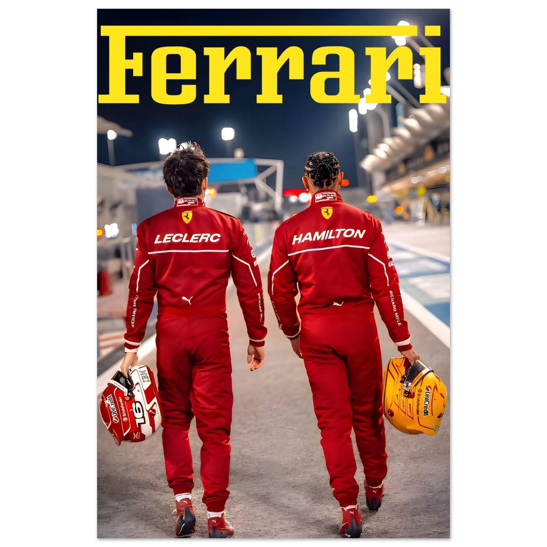 Lewis Hamilton & Charles Leclerc Ferrari Poster – Walking Duo in Red ...