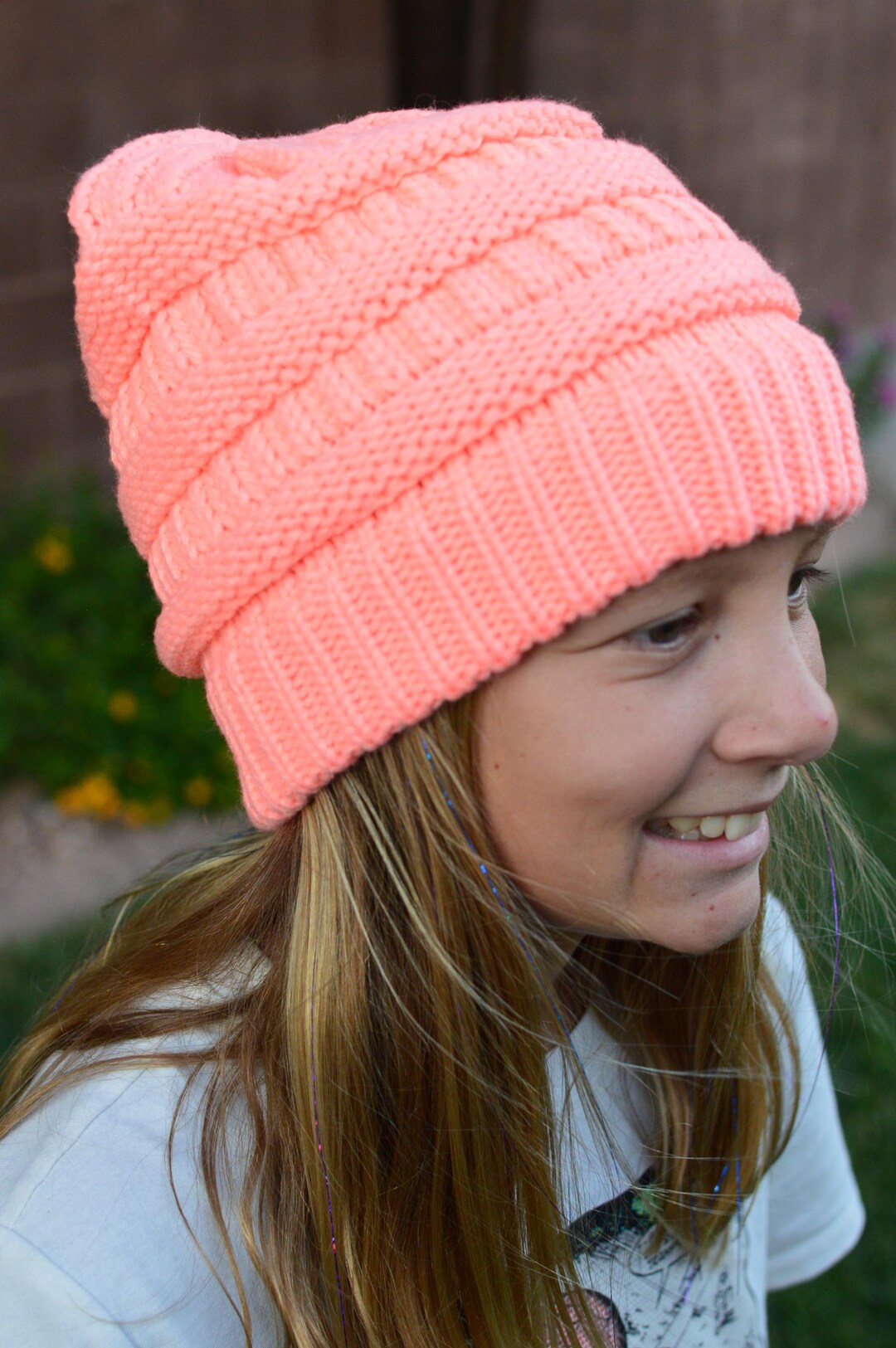 Salmon-peach Chunky Knit Beanie – Handmade Soft & Cozy Winter Hat ...