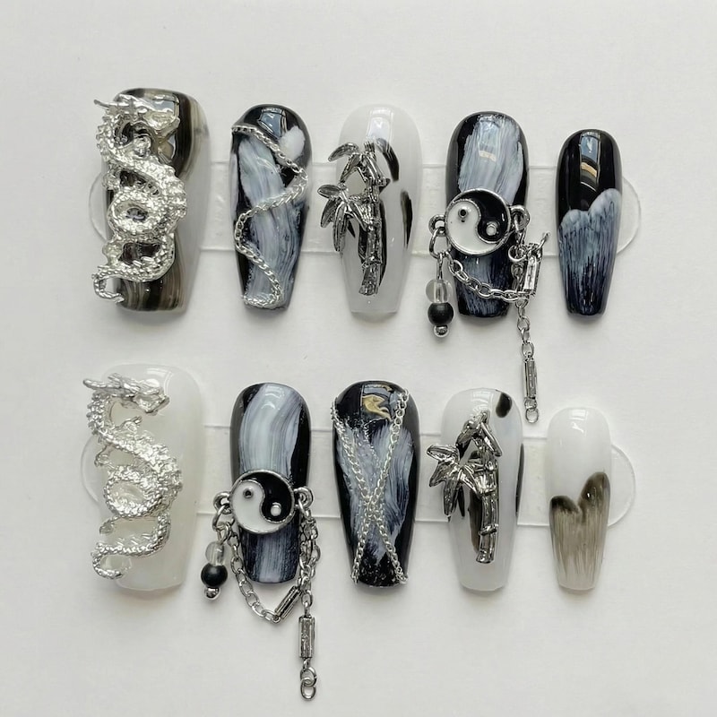 Black Nails Long Coffin - Etsy