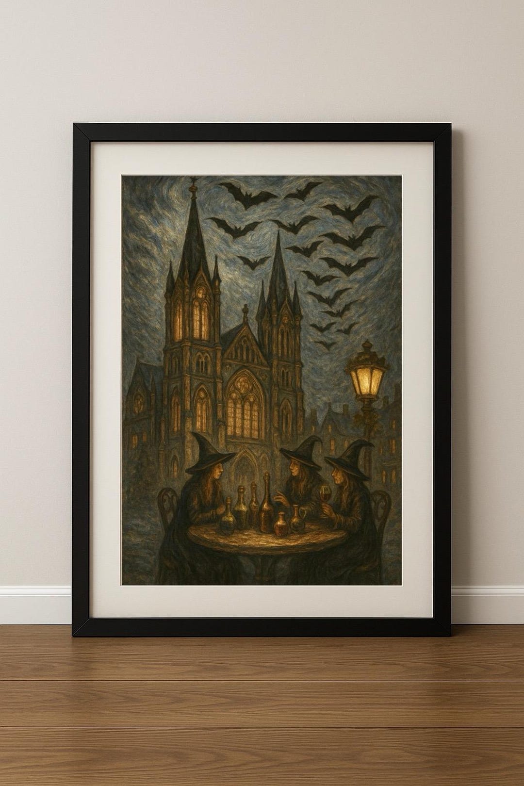 Witch Art Print Gothic Cathedral – Bats Magical Halloween Wall Poster ...