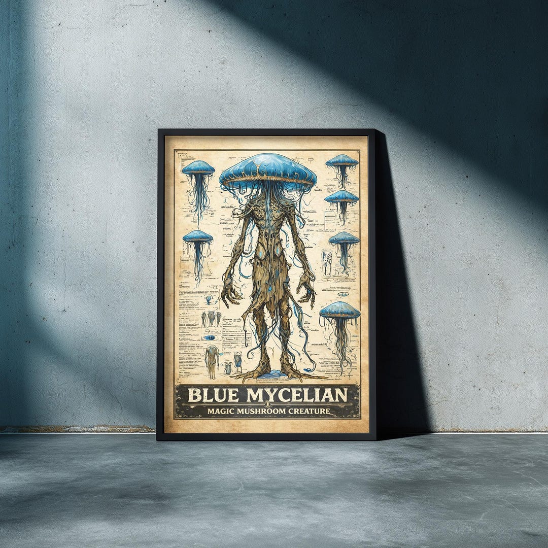 Mushroom Creature Art – Digital Download Mycology Blueprint Vintage ...