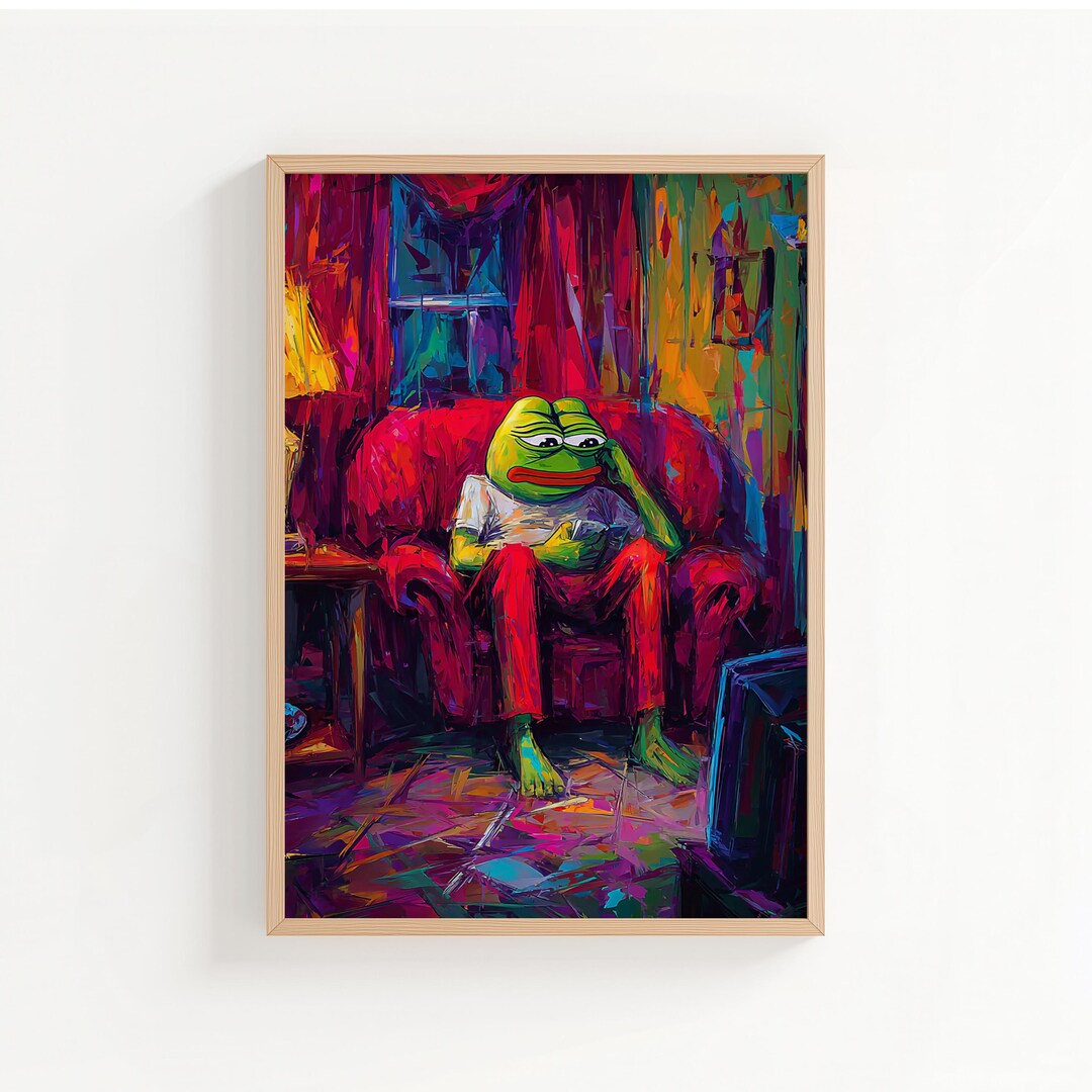 Pepe Frog Couch Impressionist Poster – Vibrant Meme Wall Art Digital ...