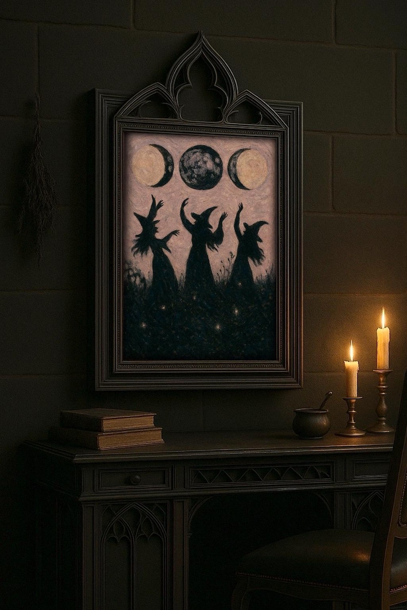 Three Witches Beneath the Moon Art Print – Mystical Triple Moon Gothic Wall Poster - Etsy