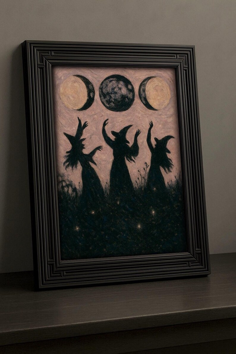 Three Witches Beneath the Moon Art Print – Mystical Triple Moon Gothic Wall Poster - Etsy