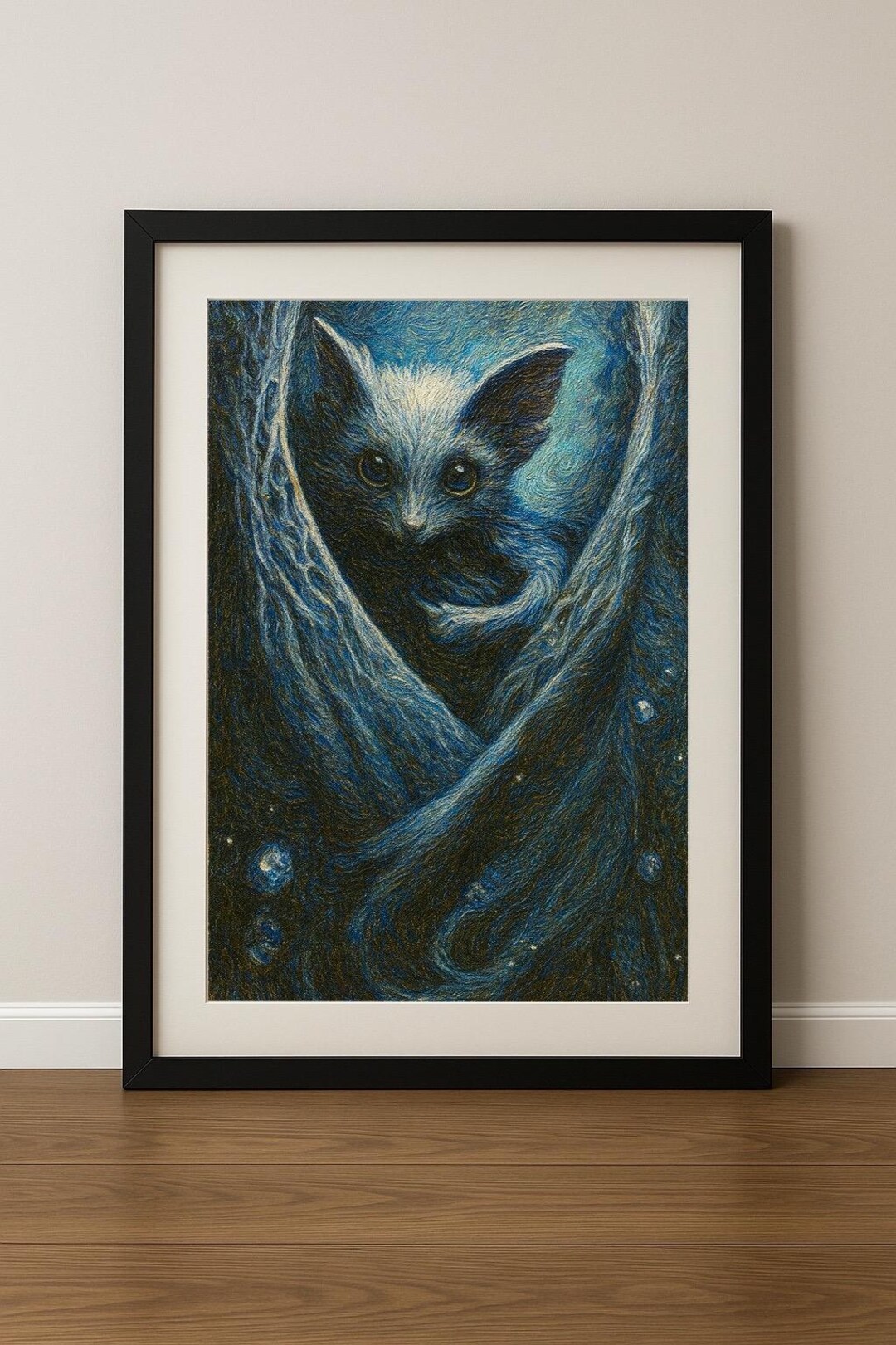 Mystical Bat Portrait Art Print – Gothic Blue Detailed Wall Poster Gift ...