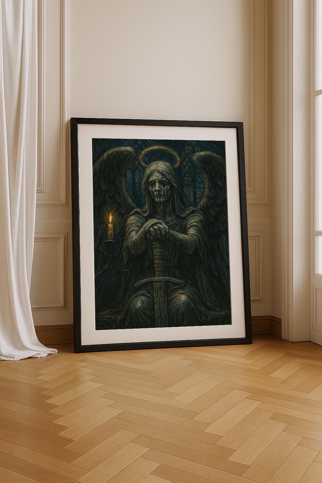 Gothic Mural "fallen Angel With Sword" – Mystical Dark Art Decoration ...