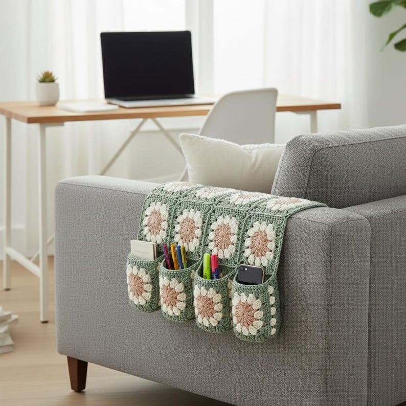 Crochet Sofa Arm Organizer Pattern PDF, Granny Square Couch Organizer ...