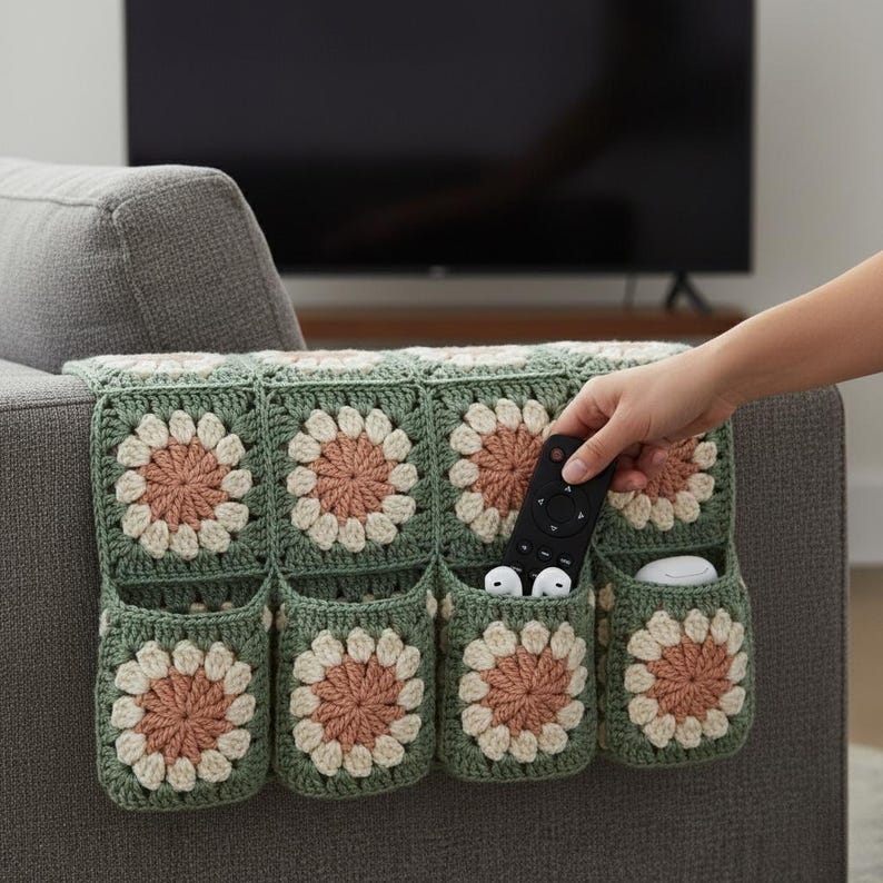 Crochet Sofa Arm Organizer Pattern PDF, Granny Square Couch Organizer ...